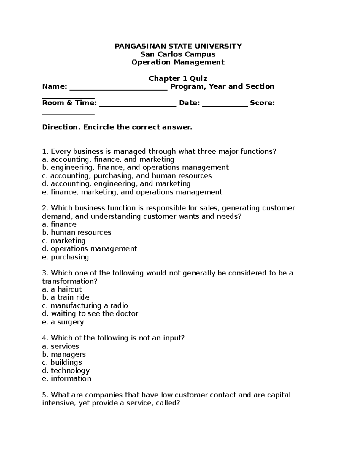 Sample/practice exam 2019, questions and answers - PANGASINAN STATE ...