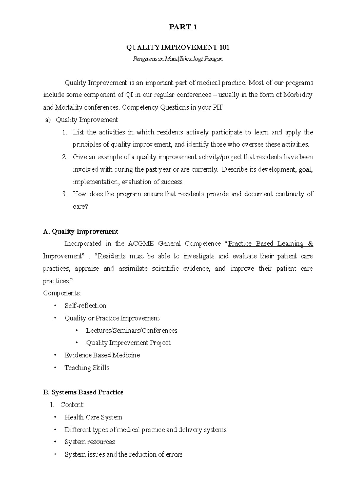 Quality Improvement 101 - QUALITY IMPROVEMENT 101 Pengawasan Mutu ...