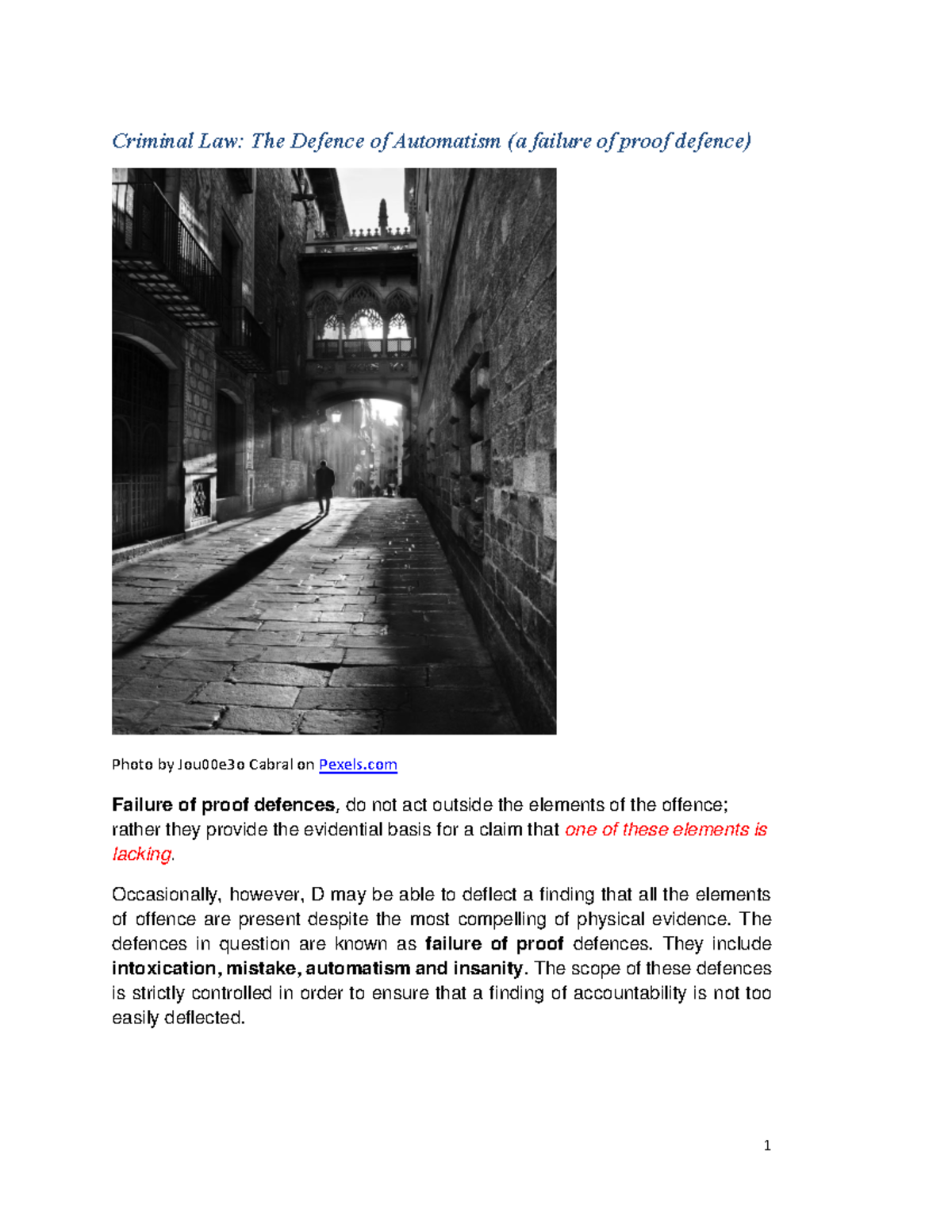 Crime Automatism Insanity Intoxication Lecture and Tutorial Answers ...