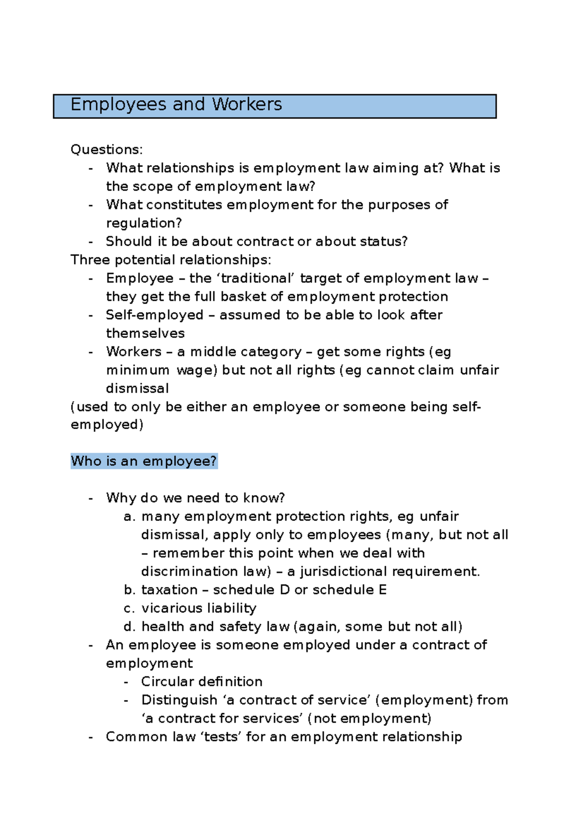 Employment - Contract of Employment - Employees and Workers Questions ...