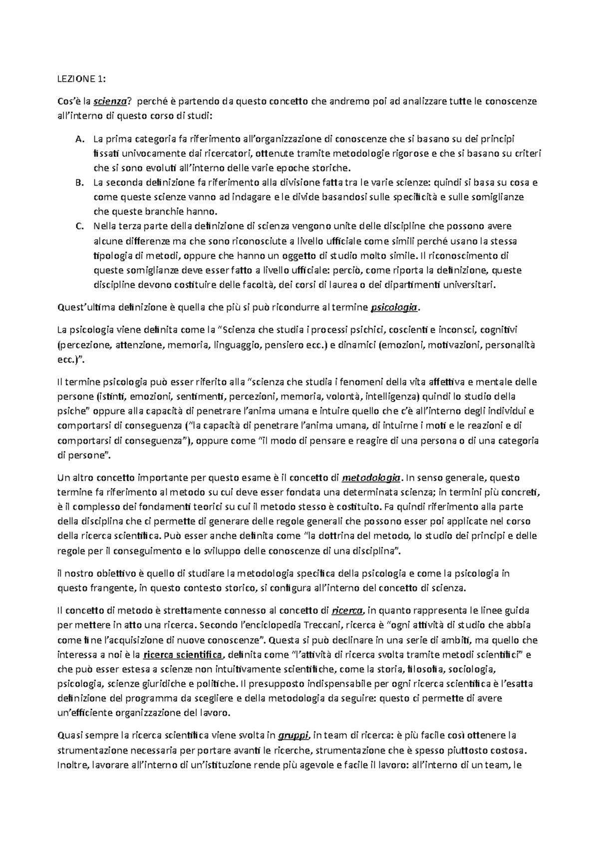 Metodologia - Appunti da lezione 1 a 27 - LEZIONE 1: Cos’è la scienza ...