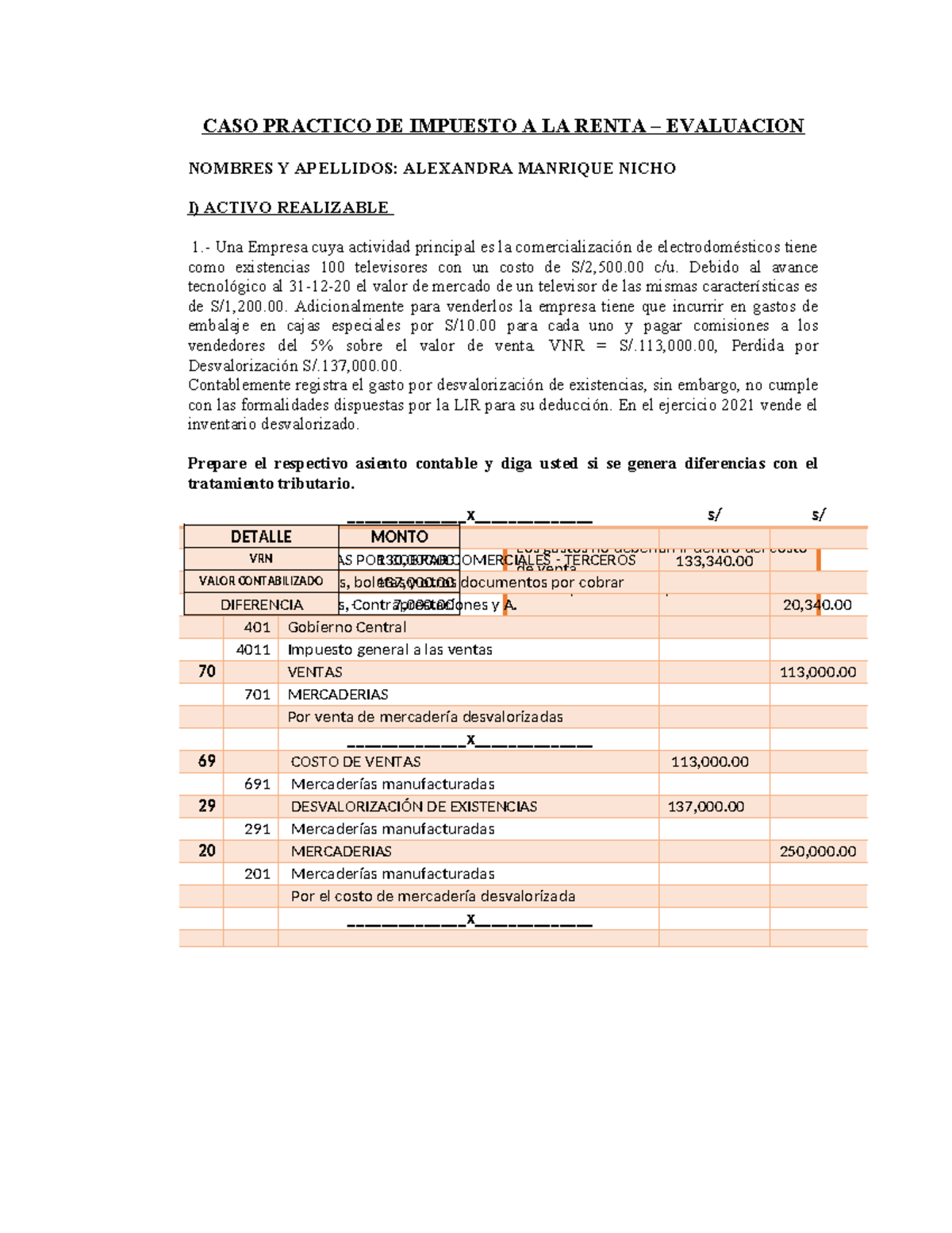 CASO Practico Impto RTA 2023 - CASO PRACTICO DE IMPUESTO A LA RENTA – EVALUACION NOMBRES Y - Studocu