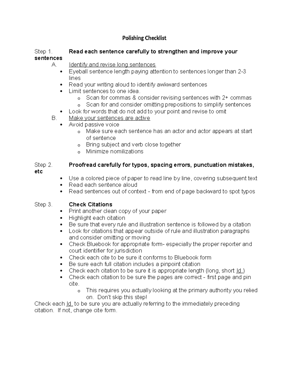 Polishing Checklist - week 1 - Polishing Checklist Step 1. Read each ...