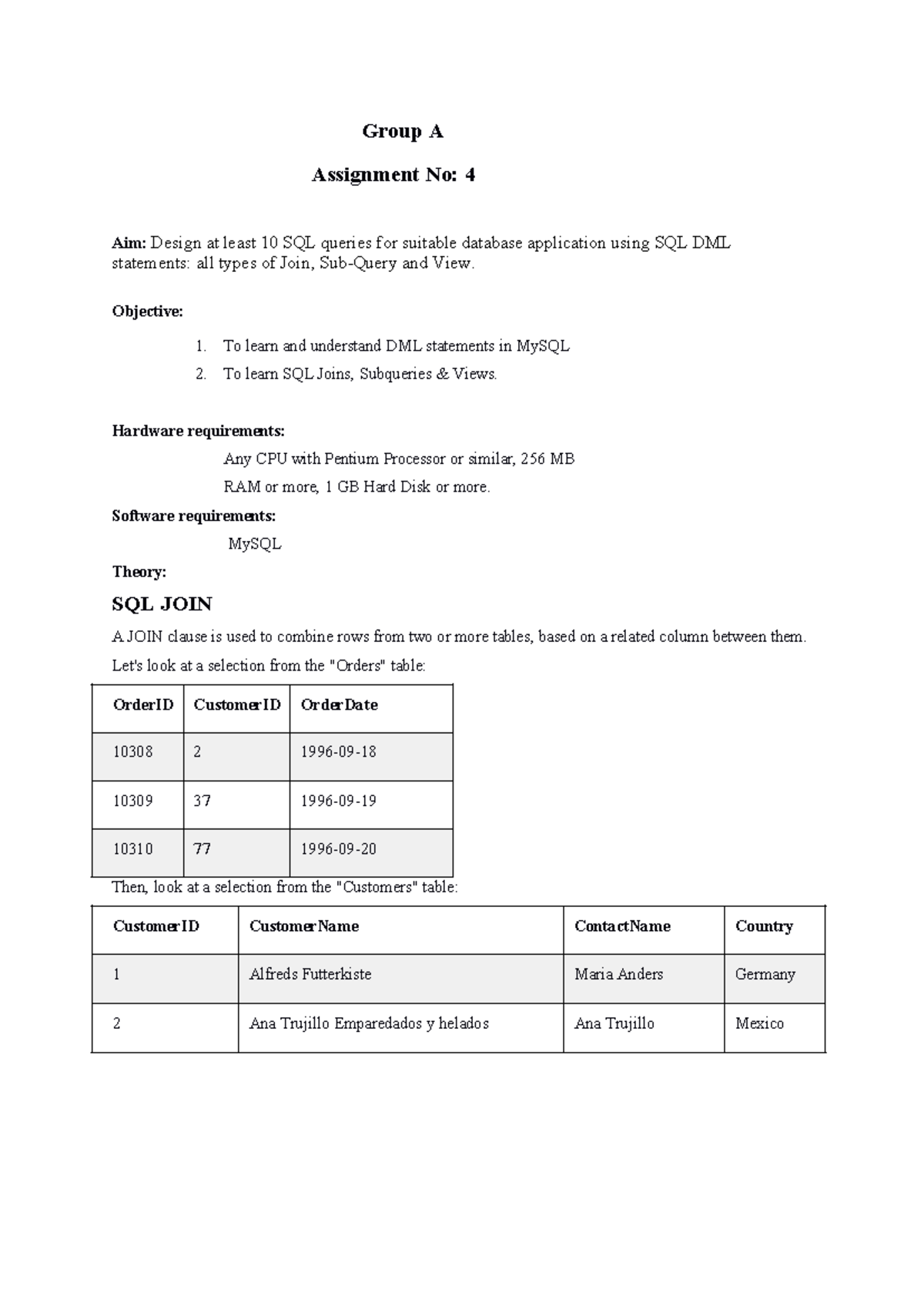 Dbms-assignment-4 - For self purpose - Group A Assignment No: 4 Aim: Design at least 10 SQL ...