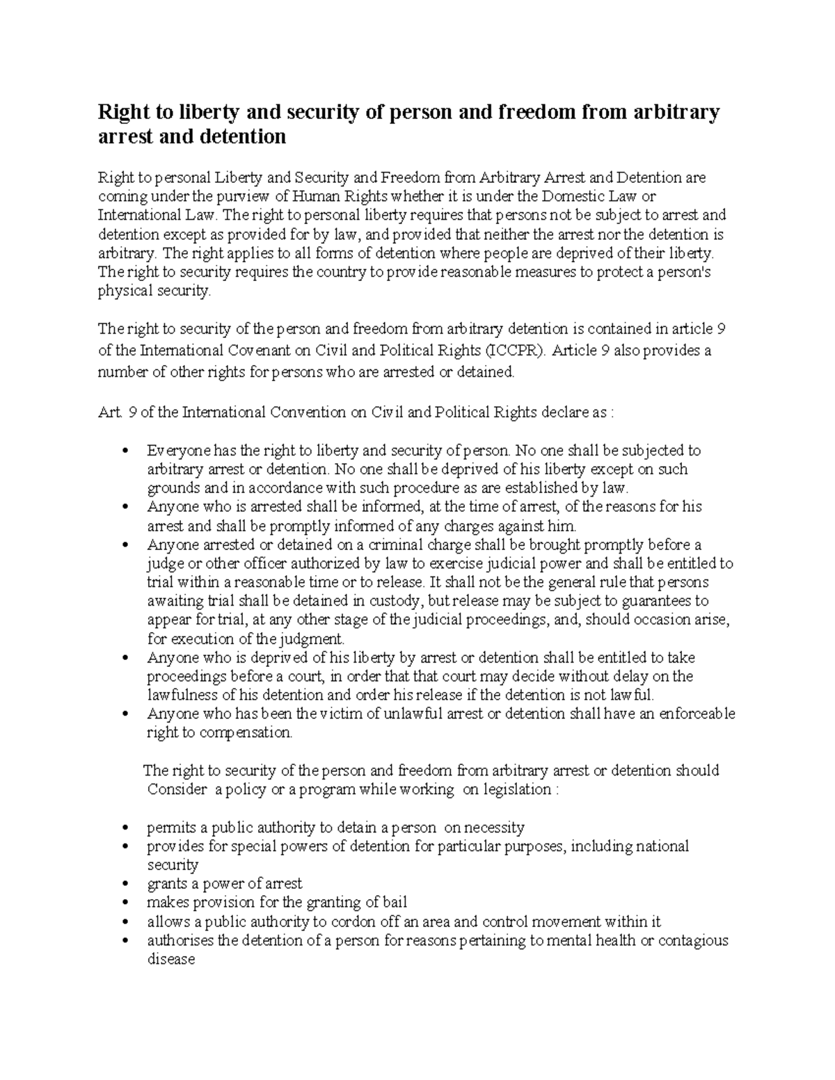 Right Personal Liberty And Security - Right to liberty and security of ...