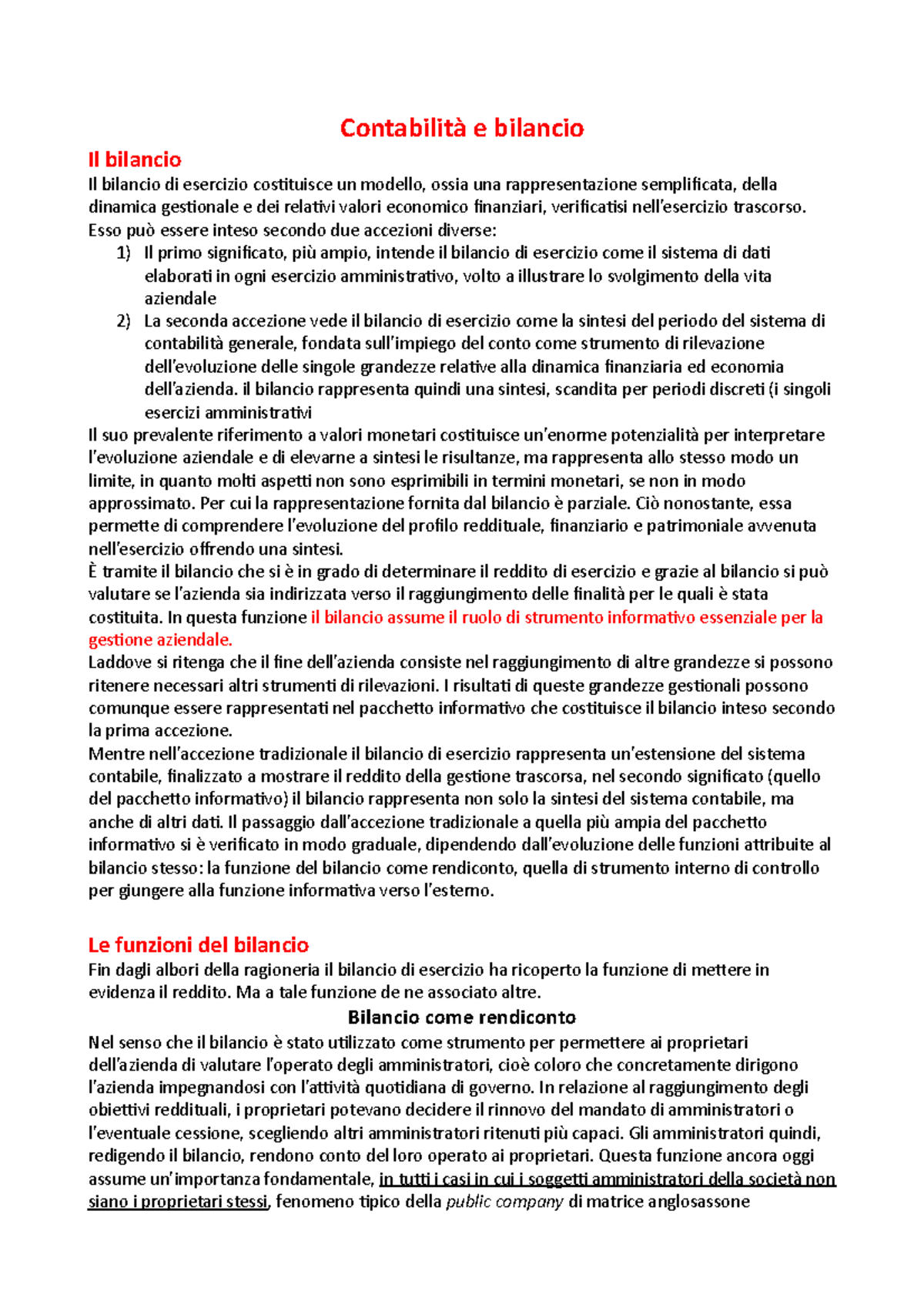 Contabilità e bilancio teoria riassunti - Contabilità e bilancio Il bilancio Il bilancio di ...