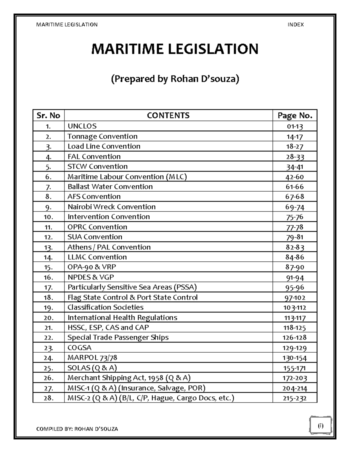 Maritime Legislation - By Rohan Dsouza - MARITIME LEGISLATION INDEX ...
