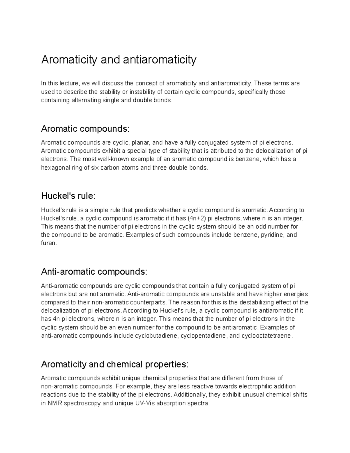 Organic Chemistry II (CHM-2020 ) Lecture 15 - Aromaticity and ...