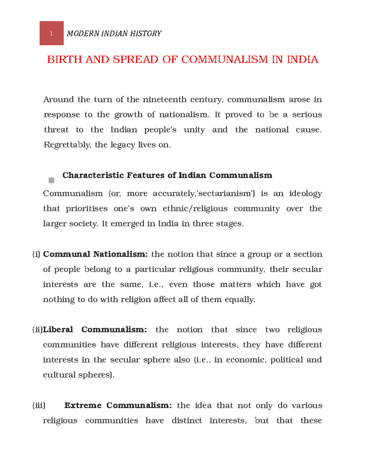 Birth AND Spread OF Communalism IN India - History of Modern India ...