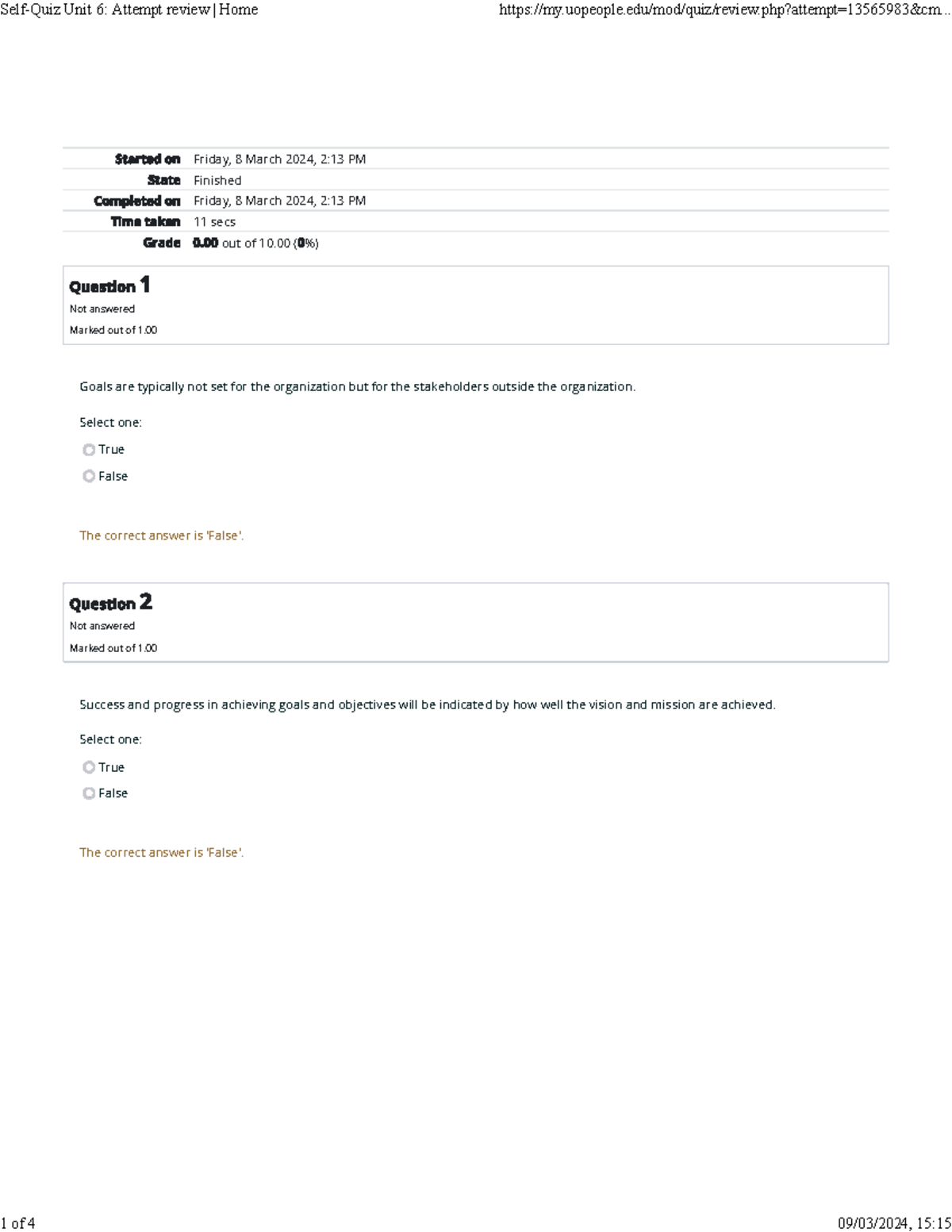 Self-Quiz Unit 6 Attempt review Home - Friday, 8 March 2024, 2:13 PM Finished Friday, 8 March ...