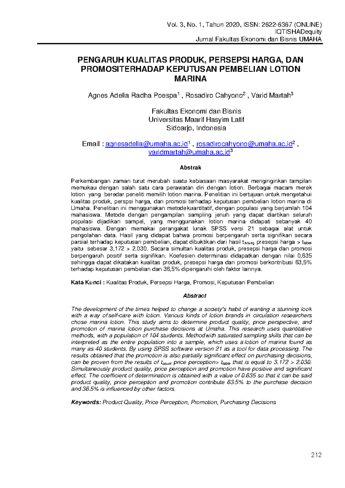 931 2740 1 PB - jurnal - IQTISHADequity Jurnal Fakultas Ekonomi dan Bisnis UMAHA PENGARUH ...