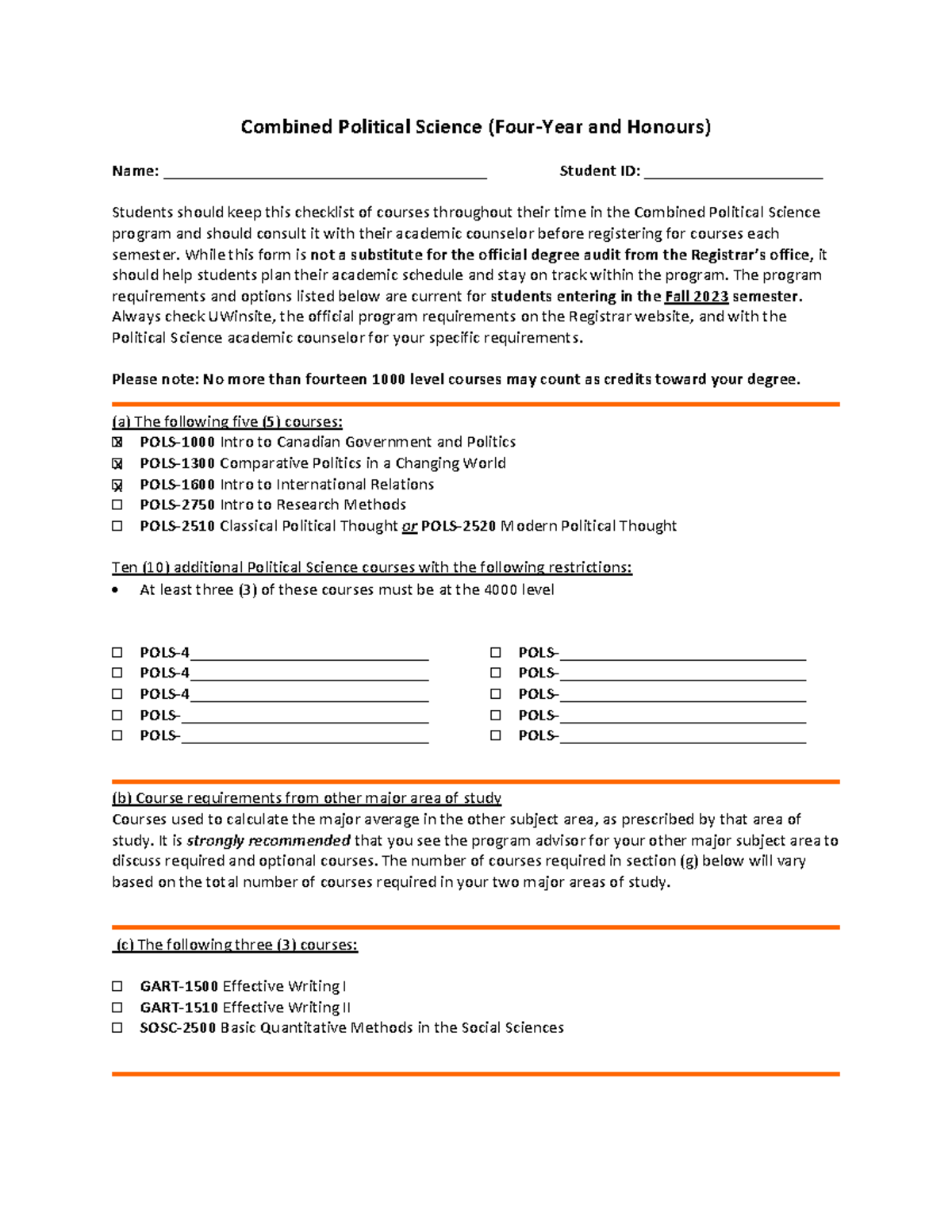 Combined Checklist - Combined Political Science (Four-Year and Honours ...