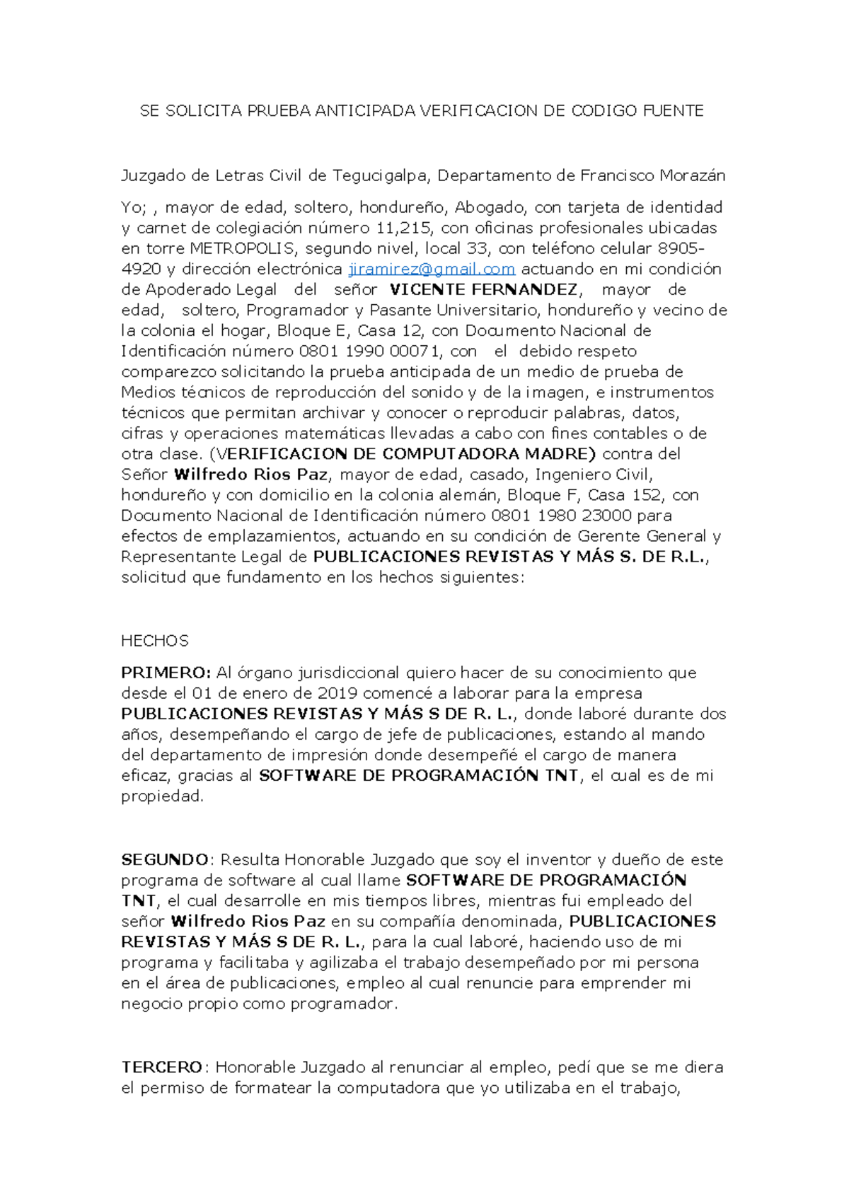 SE Solicita Prueba Anticipada Verificacion DE Codigo Fuente - SE ...