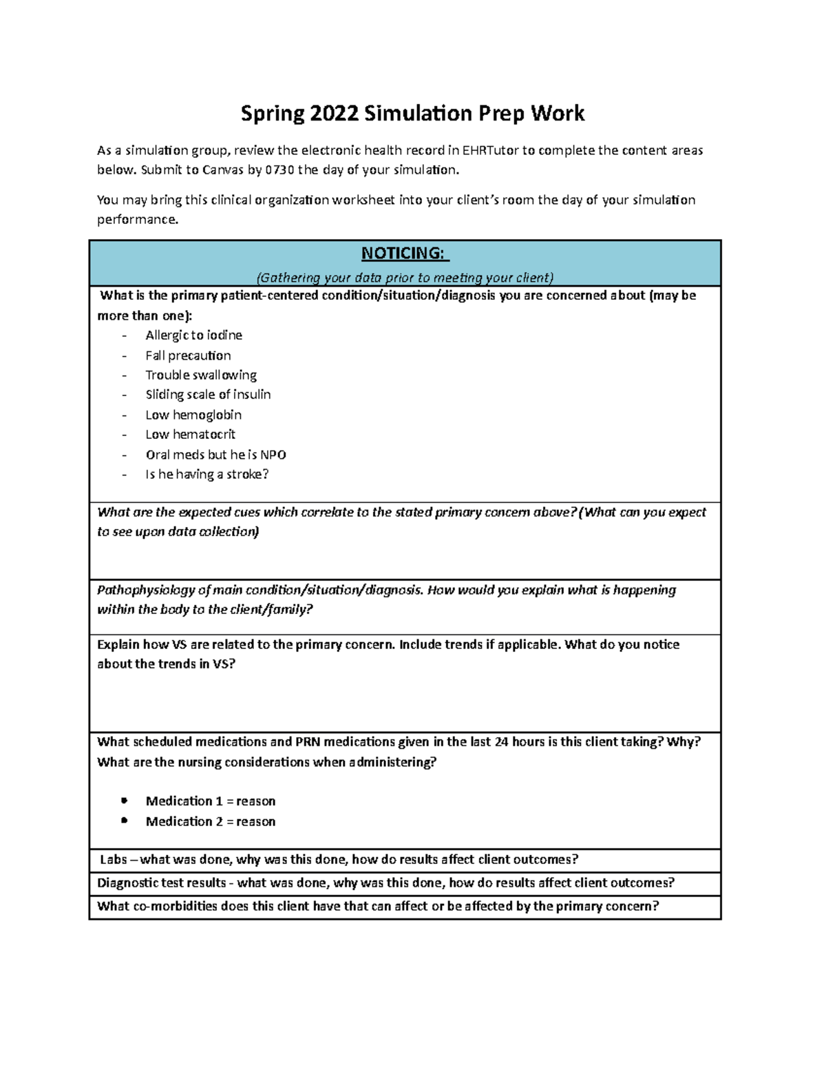 SP2022 Sim Prep Guide - Preparation for simulation lab - Spring 2022 ...