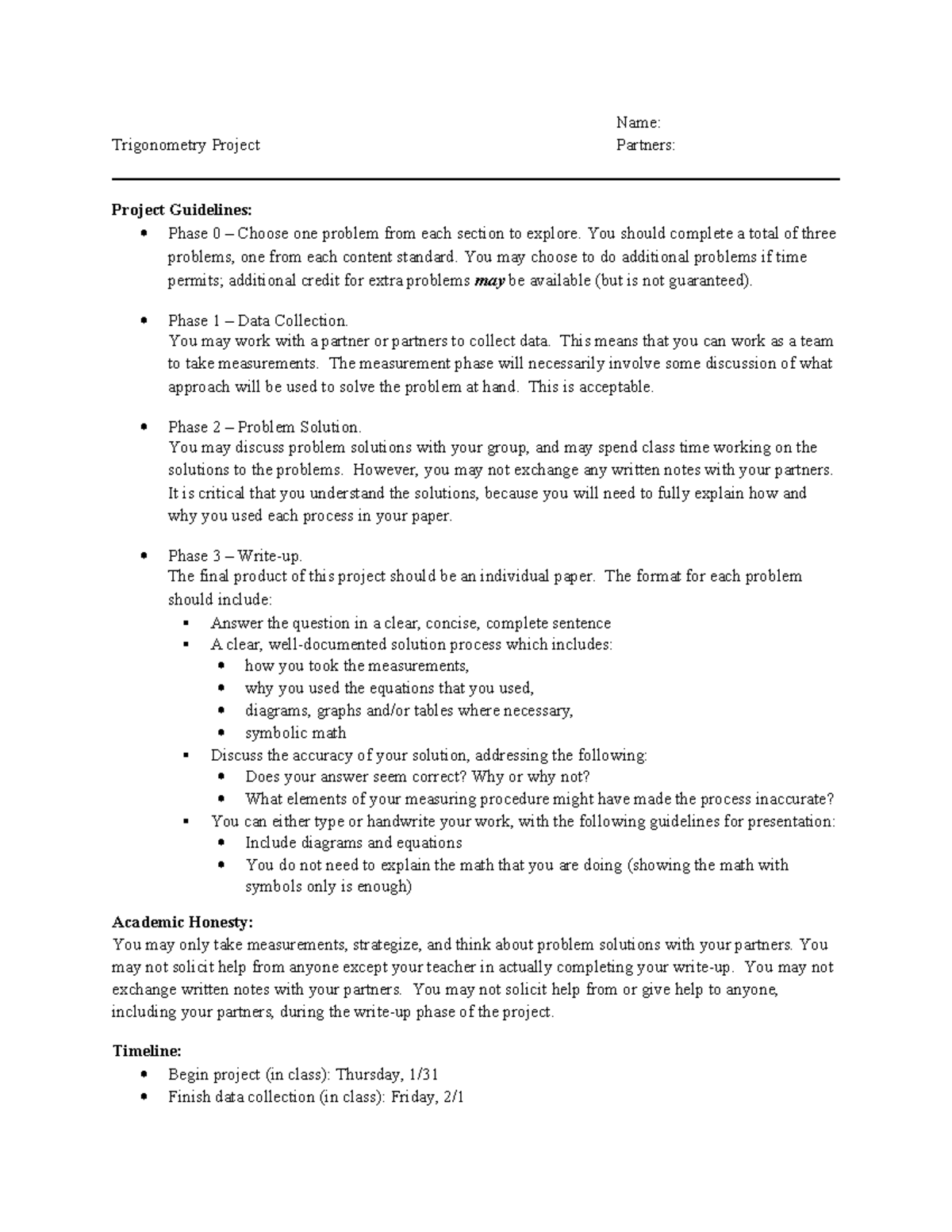 149363917 Trig Project Copy - Name: Trigonometry Project Partners ...