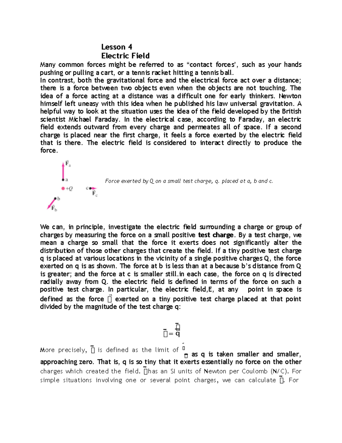 Lesson 4 Electric Field - Lesson 4 Electric Field Many common forces ...