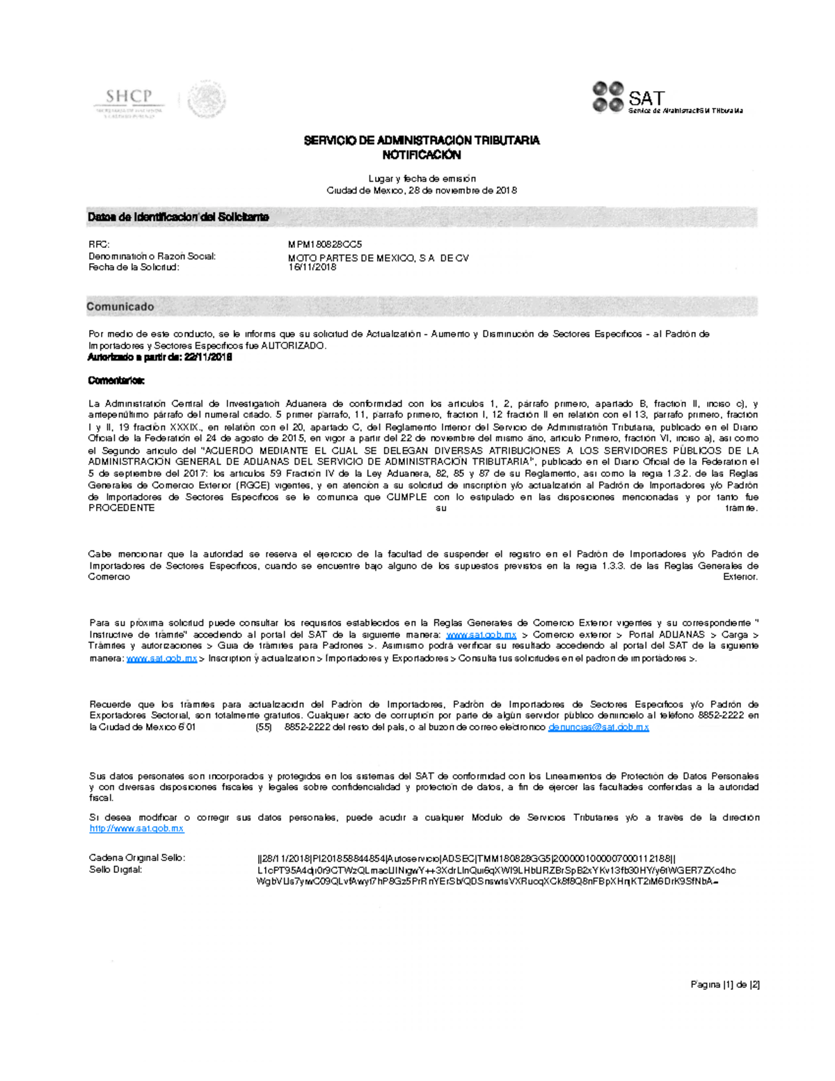 I 1 Padrón nacional de importadores - SAT Service de AitalnistracifSM ...