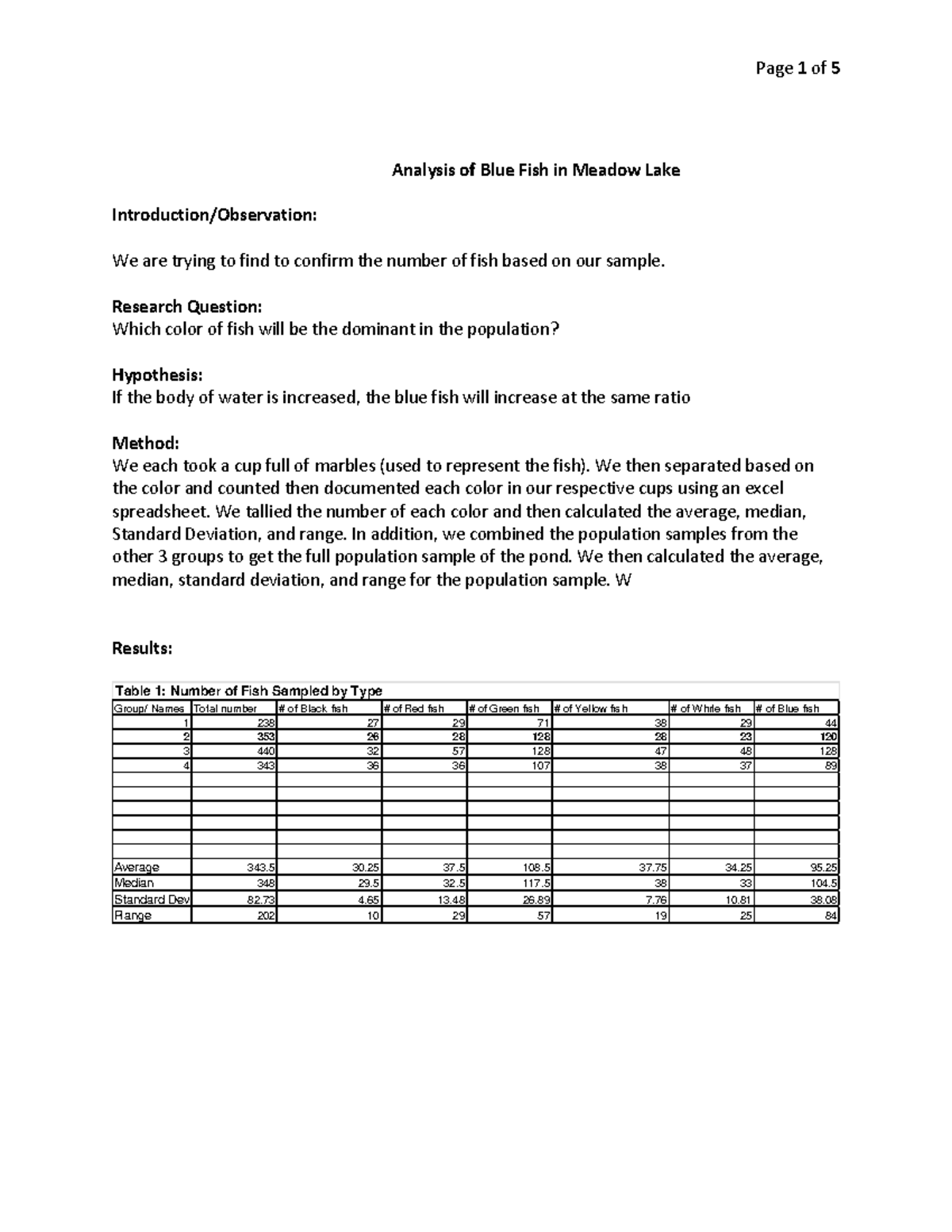 Lab 1 report - Fishes in Meadow Lake - Analysis of Blue Fish in Meadow ...