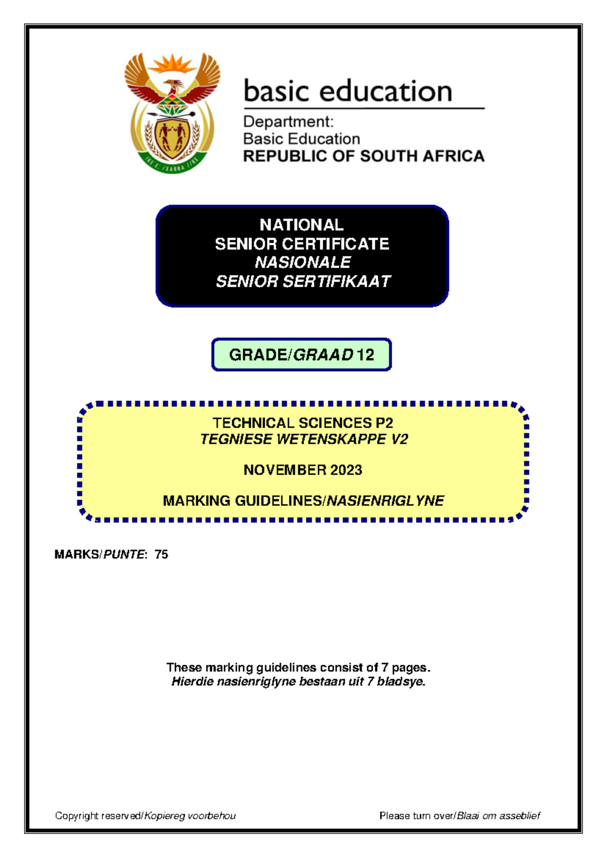 Technical Sciences P2 Nov 2023 MG Eng & Afr - MARKS/PUNTE: 75 These ...