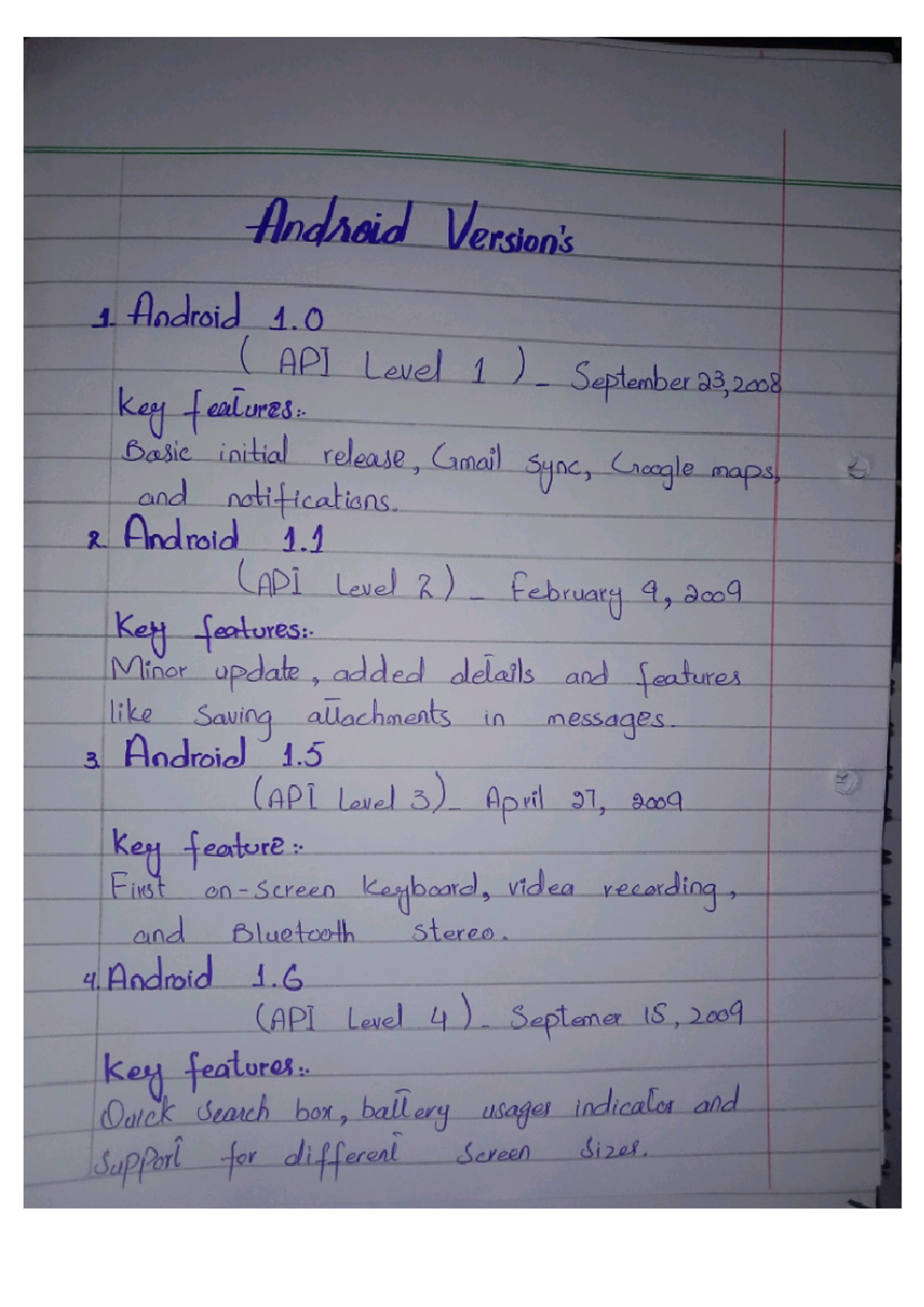 Android Versions - Android 1 Android 1 ( API Level 1 )_ September 23,2008 key Basic initial ...