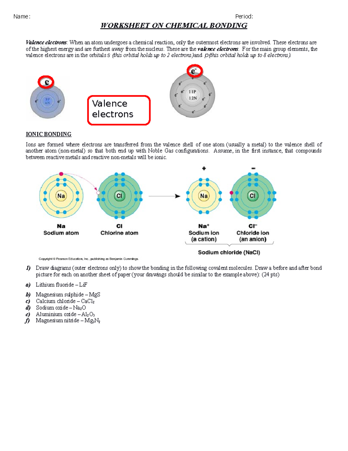 Chemical bonding ws en - lecture - WORKSHEET ON CHEMICAL BONDING ...