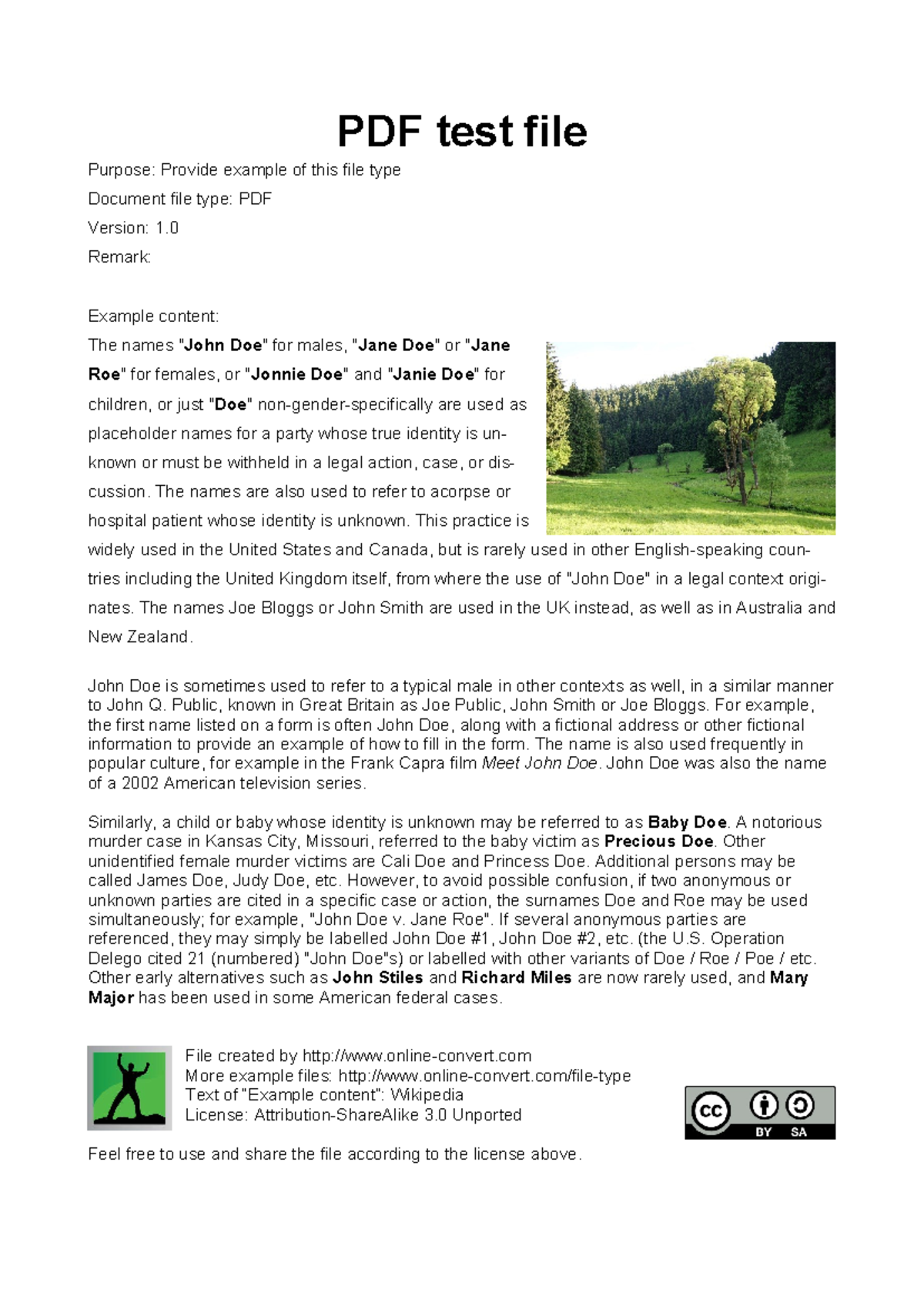 Example - PDF test file Purpose: Provide example of this file type ...