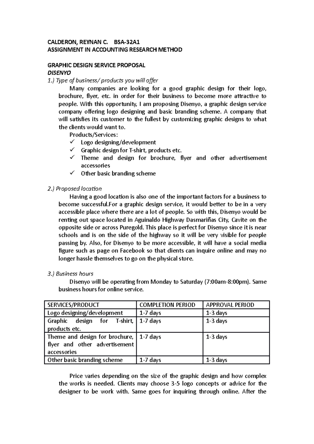 Calderon, Reynan C. BSA-32A1 Business Proposal - CALDERON, REYNAN C ...