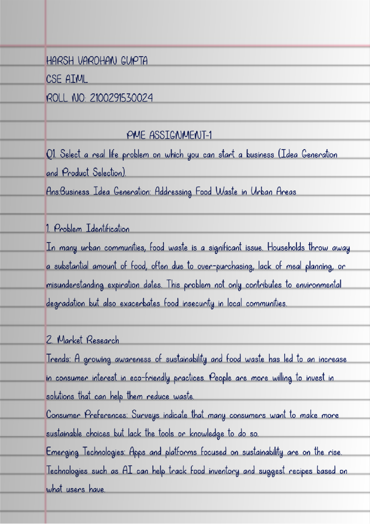 Assignment 1 Harsh Vardhan Gupta AIML 24 - HARSH VAROHAN GUPTA CSE AIML ROLL NO: 2100291530024 ...