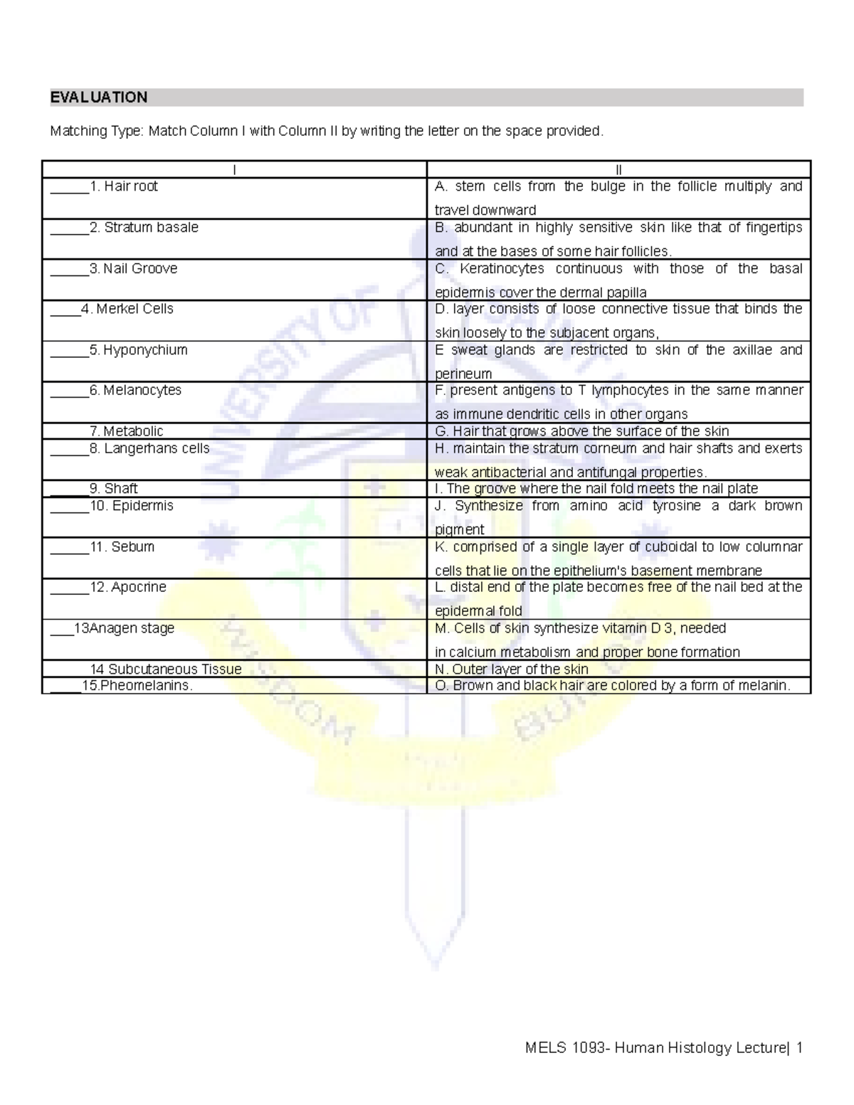 Evaluation 2 Histo LAB- Clmev - EVALUATION Matching Type: Match Column ...