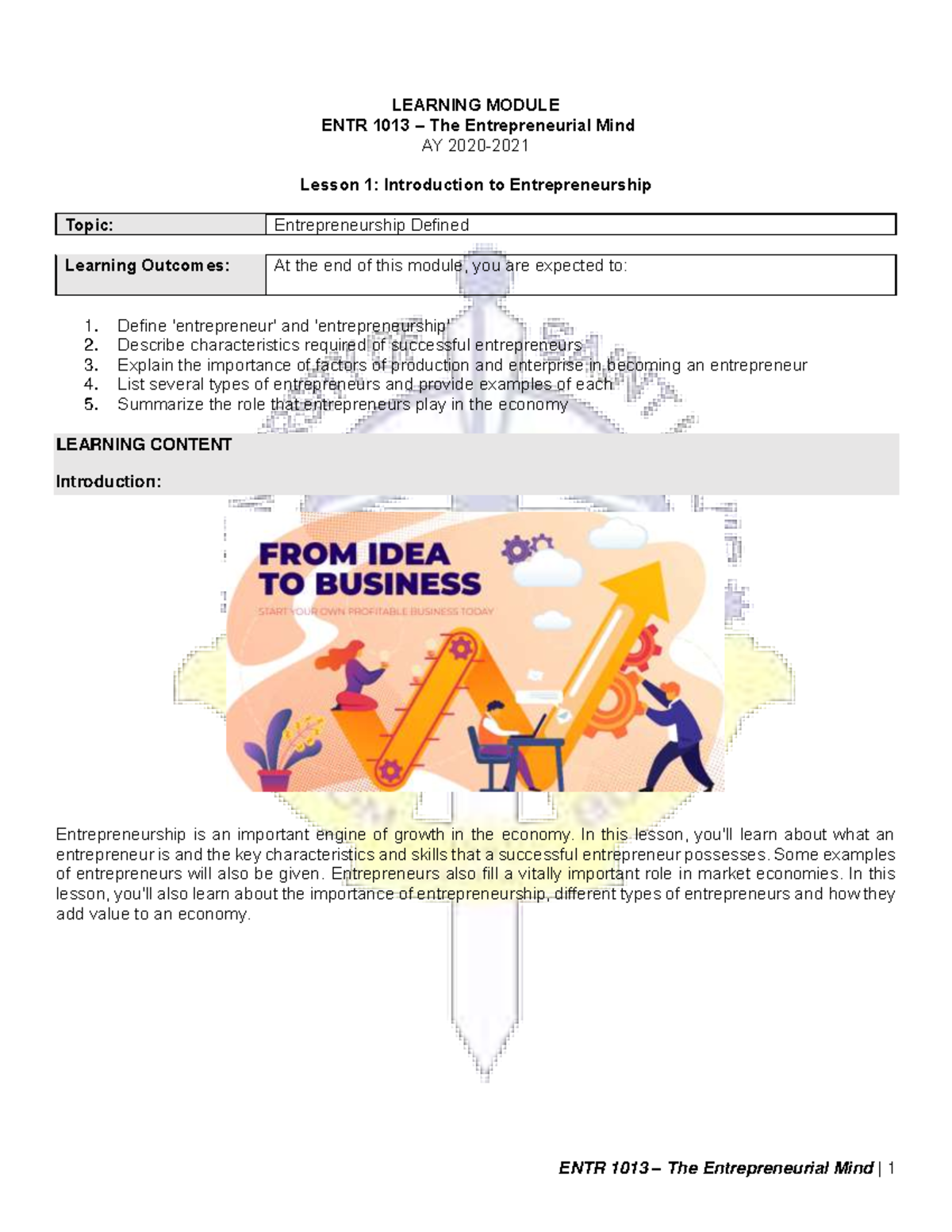 Entrep-Enchanced-Edition - LEARNING MODULE ENTR 1013 – The ...