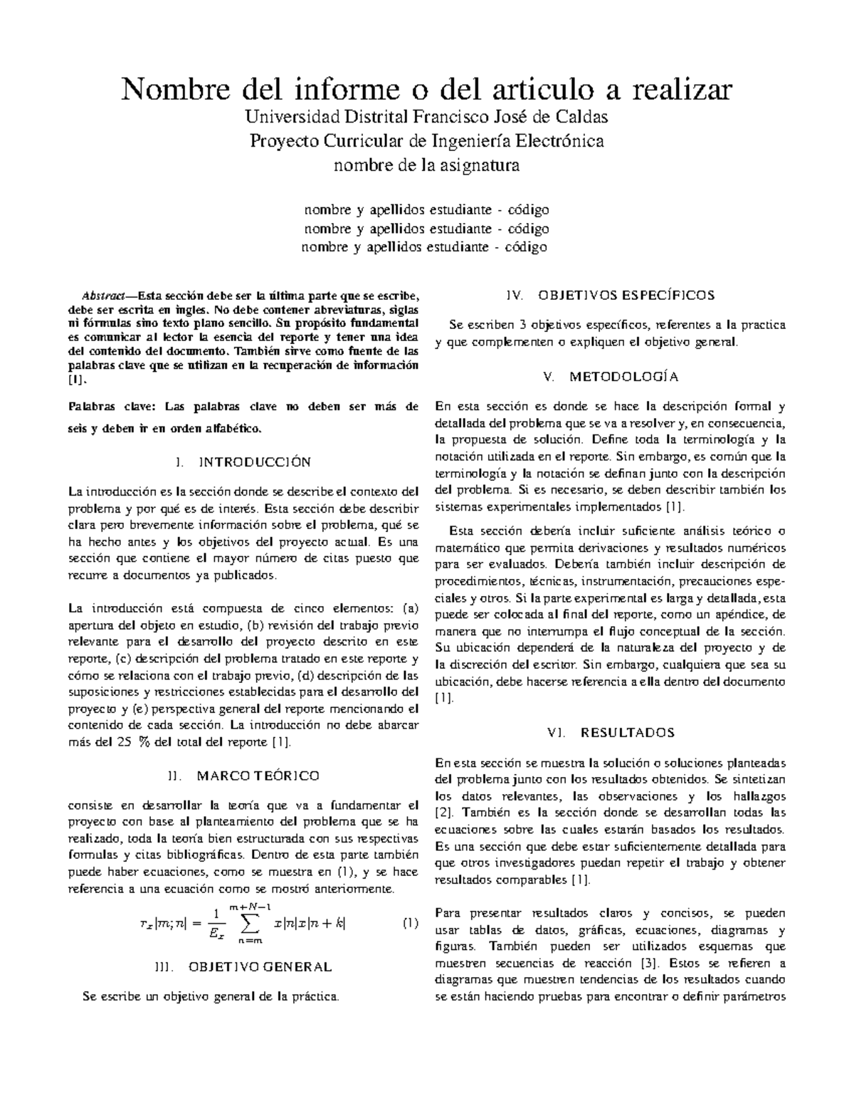 Formato IEEE - plantilla iee para universidad - Nombre del informe o ...