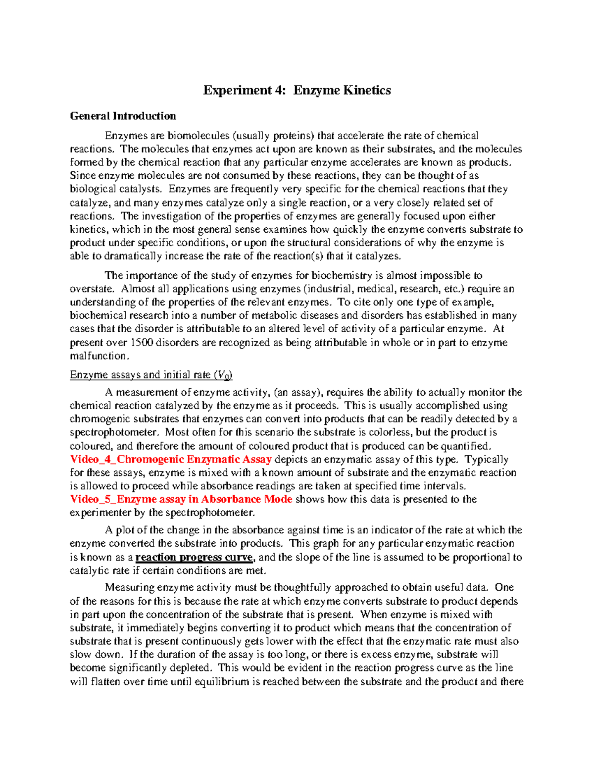 2360 Experiment 4 - Experiment 4: Enzyme Kinetics General Introduction ...