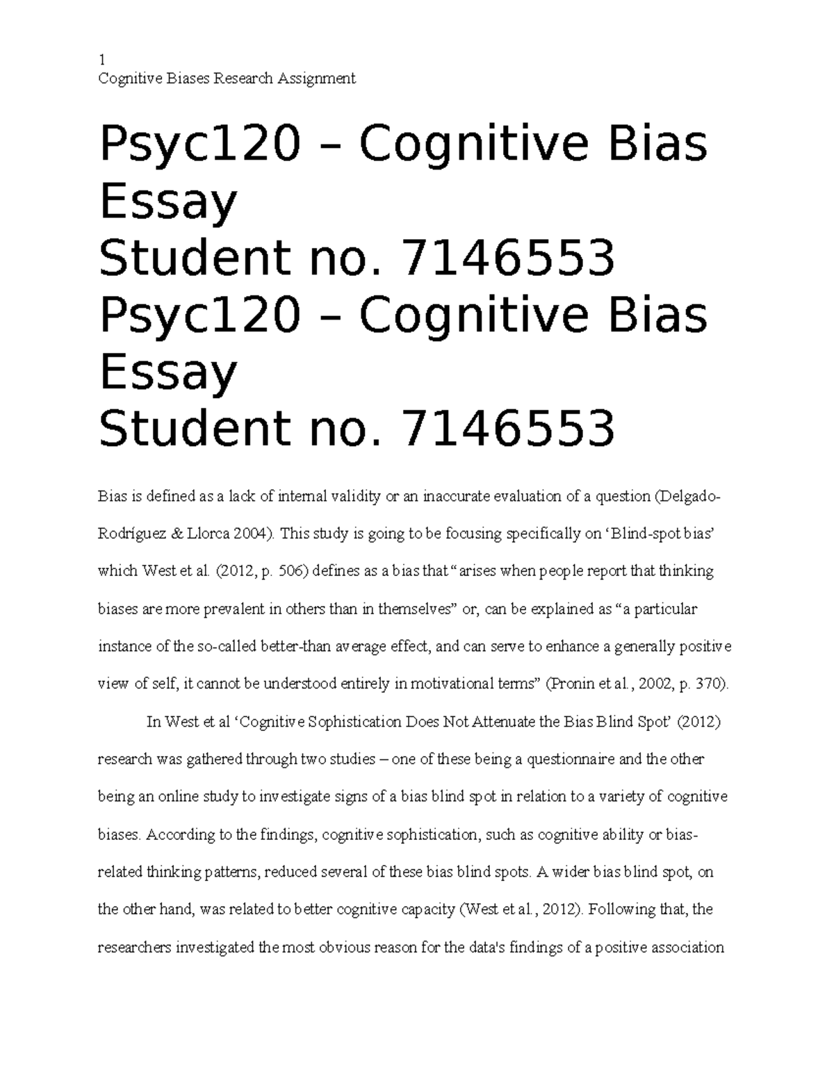 Cognitive Biases Research Assignment - Cognitive Biases Research Assignment Psyc120 – Cognitive ...