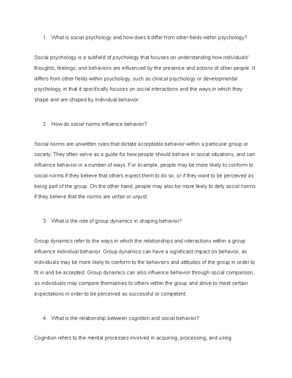 HW q a- Social Psychology - What is social psychology and how does it ...