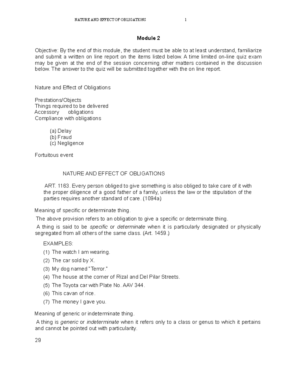 Oblicon 2 - Lecture notes 2 - Module 2 Objective: By the end of this ...