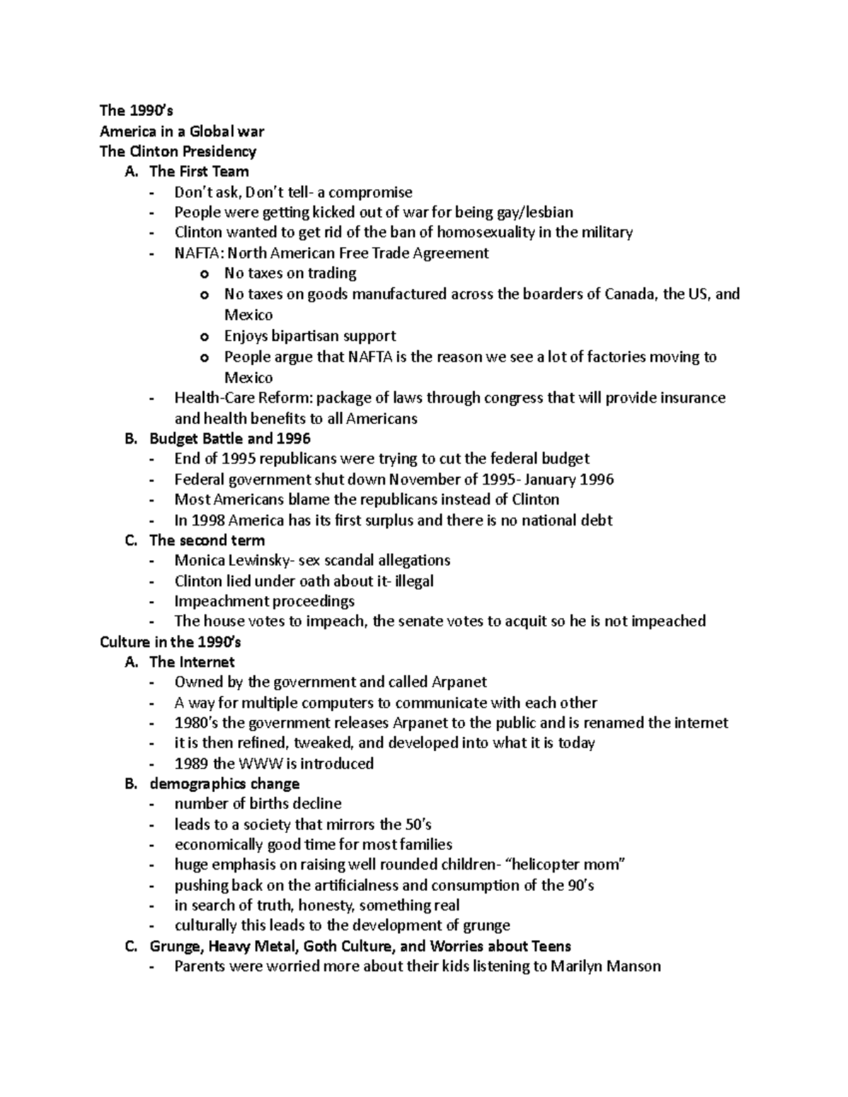 The 1990’s lecture notes - The 1990’s America in a Global war The ...