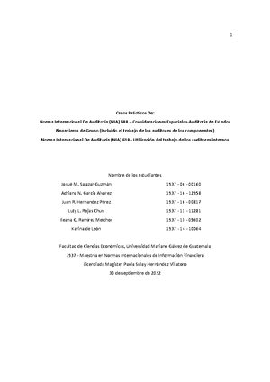 Tarea casos prácticos de NIA 402 y 450 - Casos Prácticos De: Norma ...