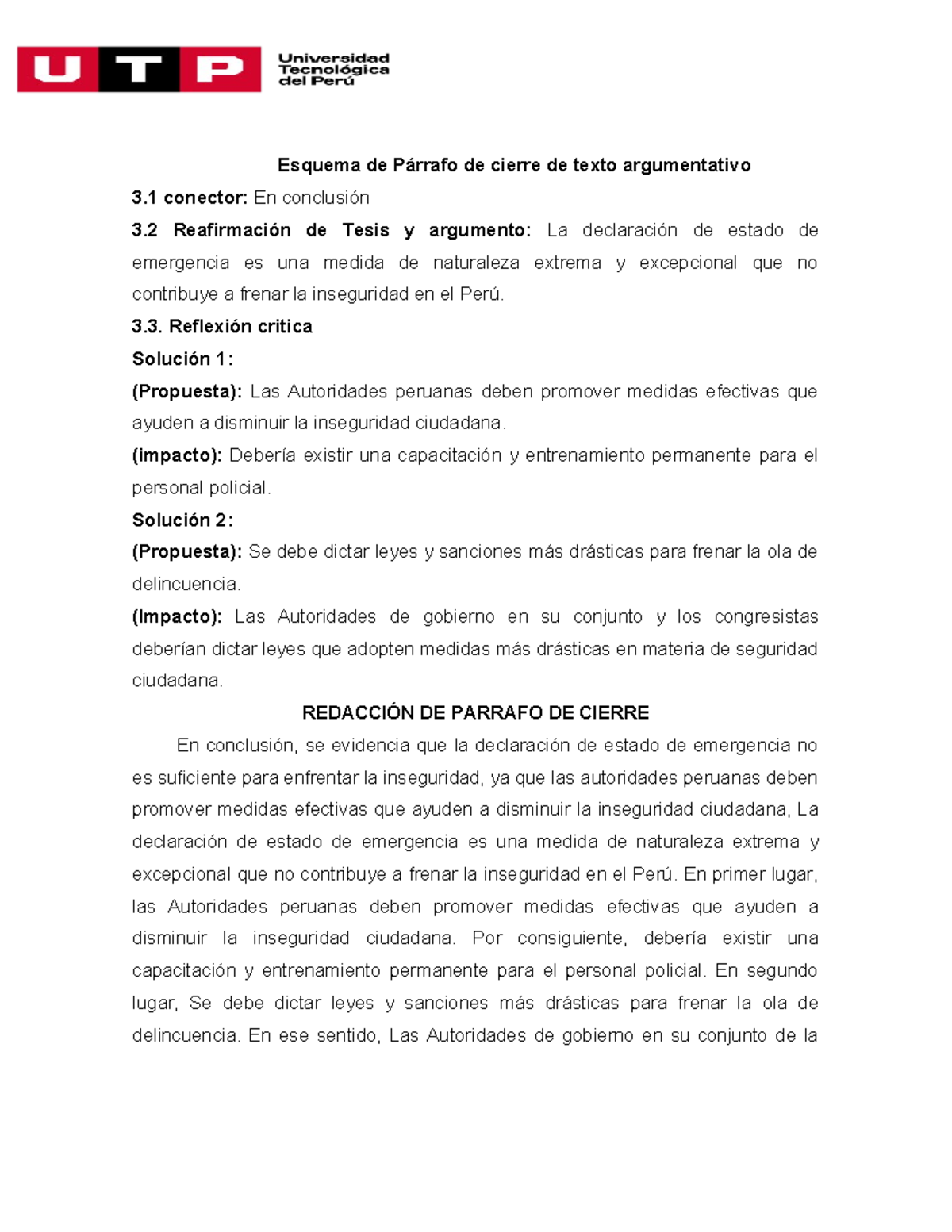 Tarea 2 diego - redaccion de texto - Esquema de Párrafo de cierre de ...