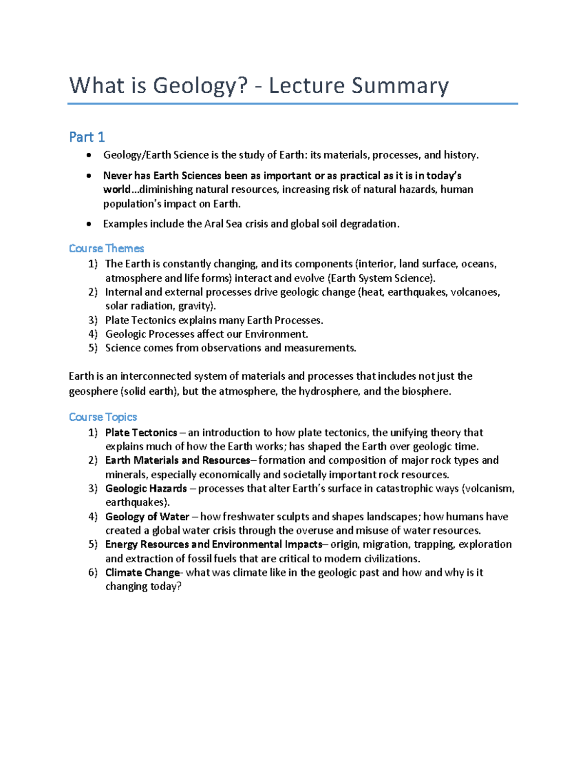 Lecture Summary-What is Geology-GEOL11040 - What is Geology? - Lecture ...