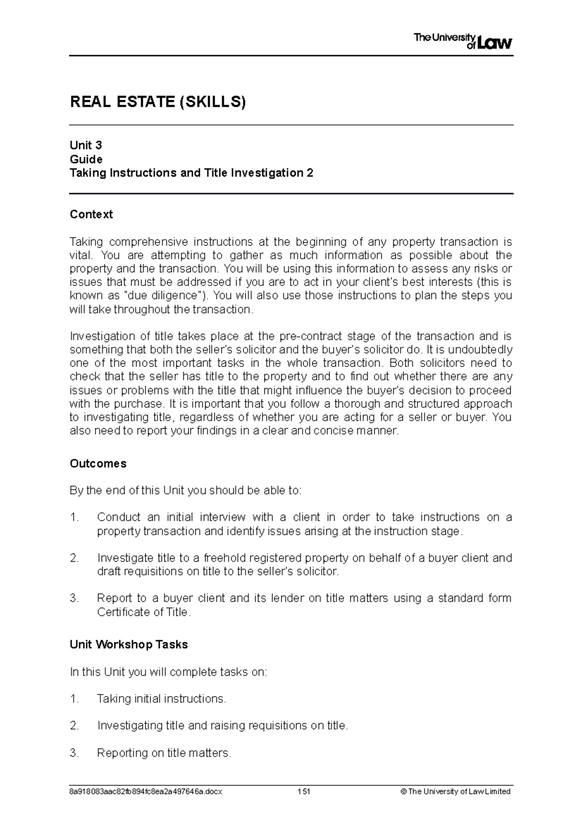 Real Estate Workshop 4 Notes - University of Law - REAL ESTATE (SKILLS ...