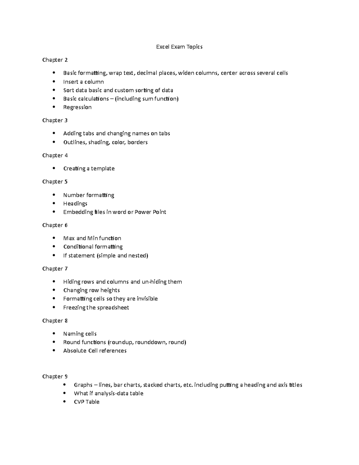 Excel Topics For Exams what is on exam-3 - Excel Exam Topics Chapter 2 ...