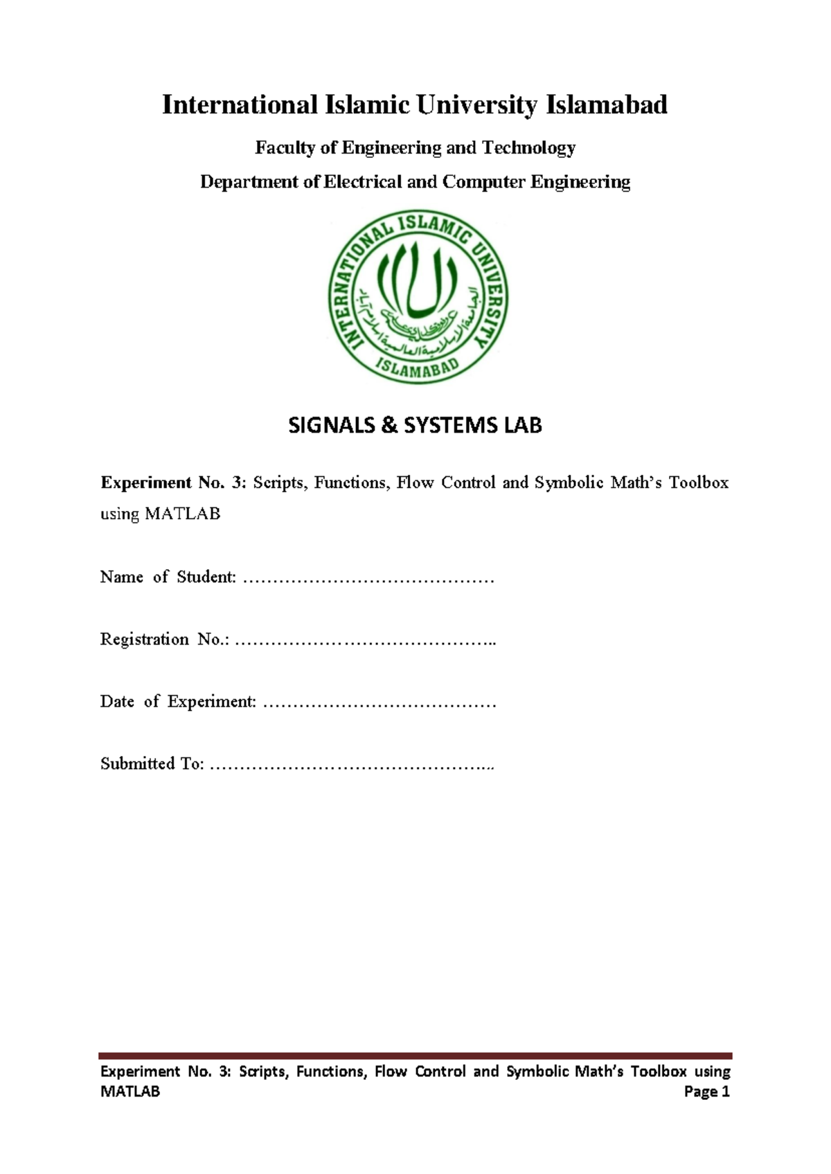 LAB 3-S&S - signals and systems - Experiment No. 3 : Scripts, Functions ...