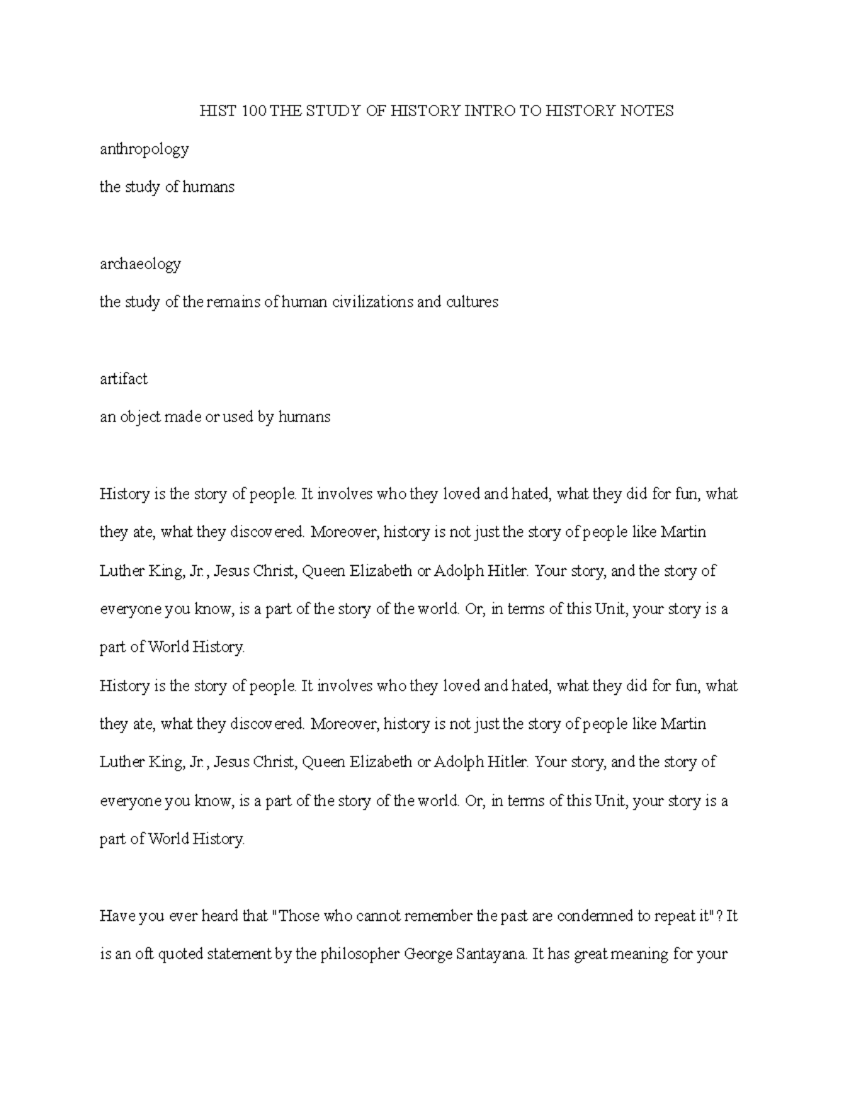 HIST 100 THE Study OF History Intro TO History Notes - HIST 100 THE ...