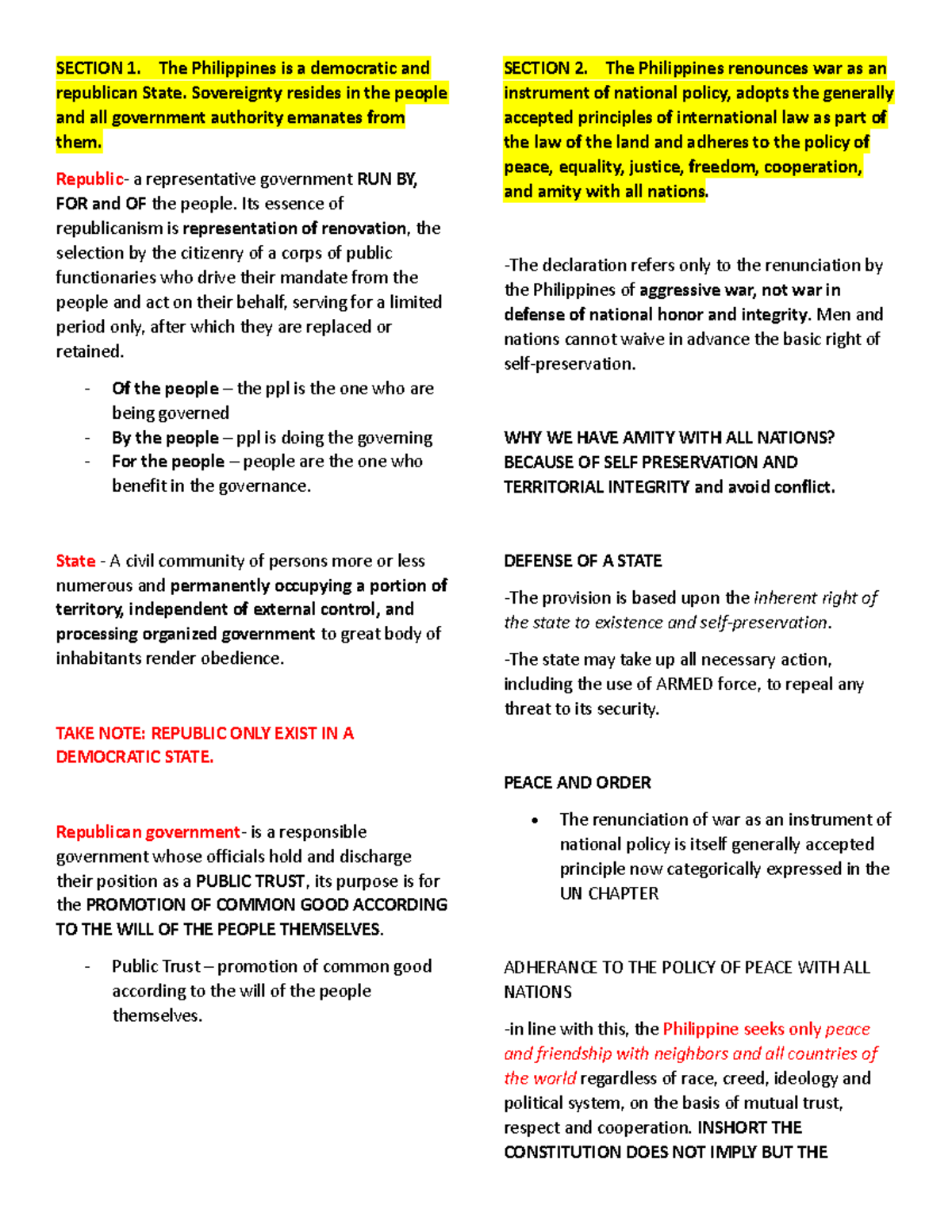 SEC-2- Reviewer - Philippine constitution declaration of state policies ...
