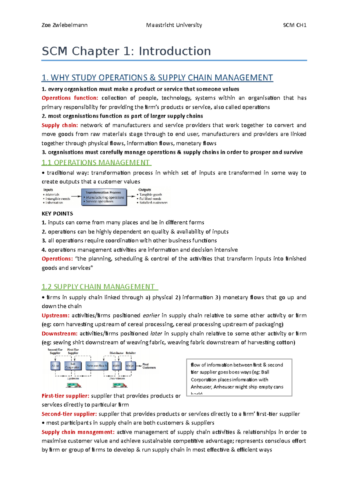 SCM Chapter 1 - Mitschrift zu Kapitel .. - SCM Chapter 1: Introduction 1. WHY STUDY OPERATIONS ...