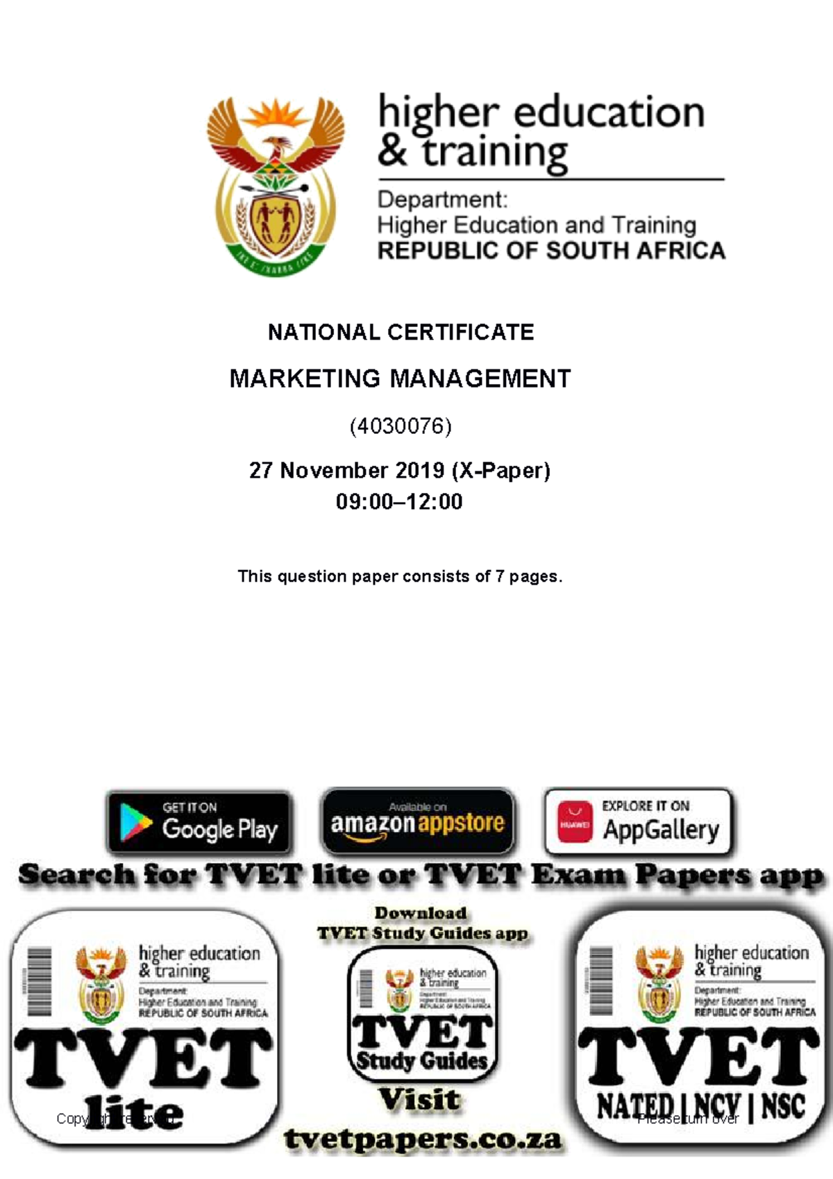N1090 - Marketing Management N6 NOV QP 2019 - NATIONAL CERTIFICATE MARKETING MANAGEMENT (4030076 ...
