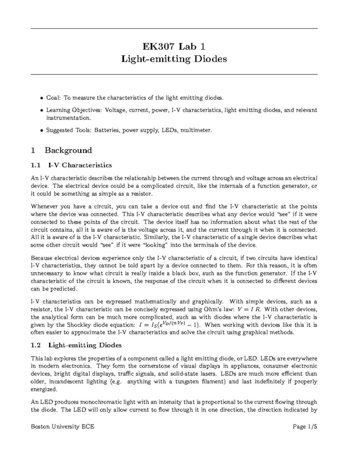 LED : Light-emitting Diodes - EK307 Lab 1 Light-emitting Diodes Goal ...