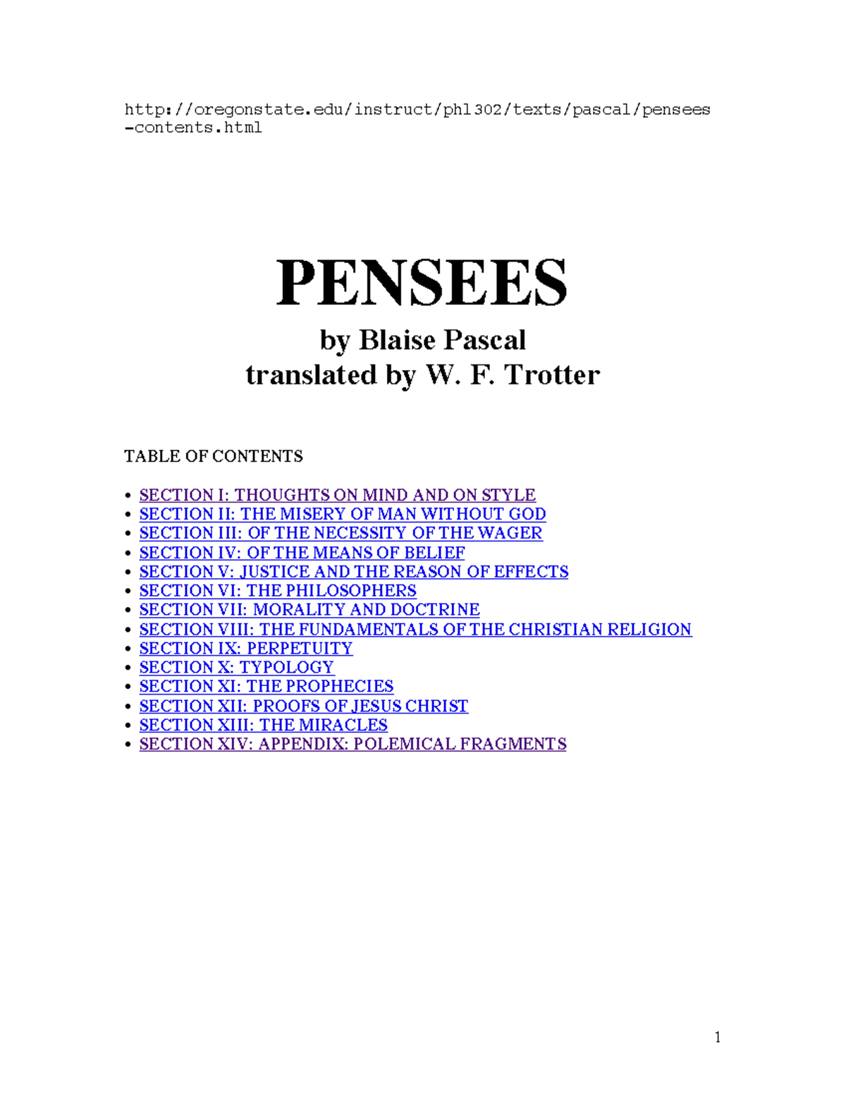 Pascal Pensees - works - oregonstate/instruct/phl302/texts/pascal ...