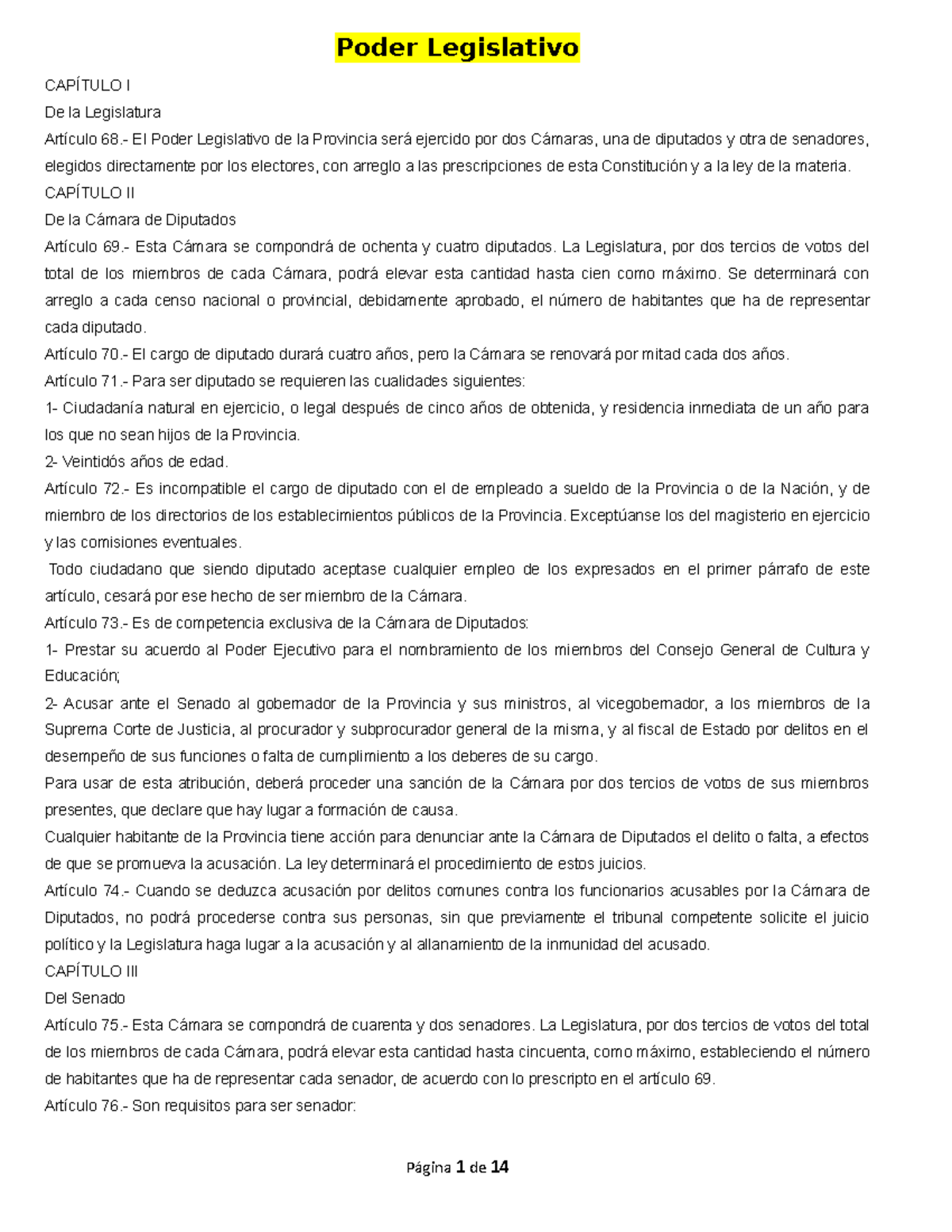 Const BS AS - Poder Legislativo CAPÍTULO I De la Legislatura Artículo ...