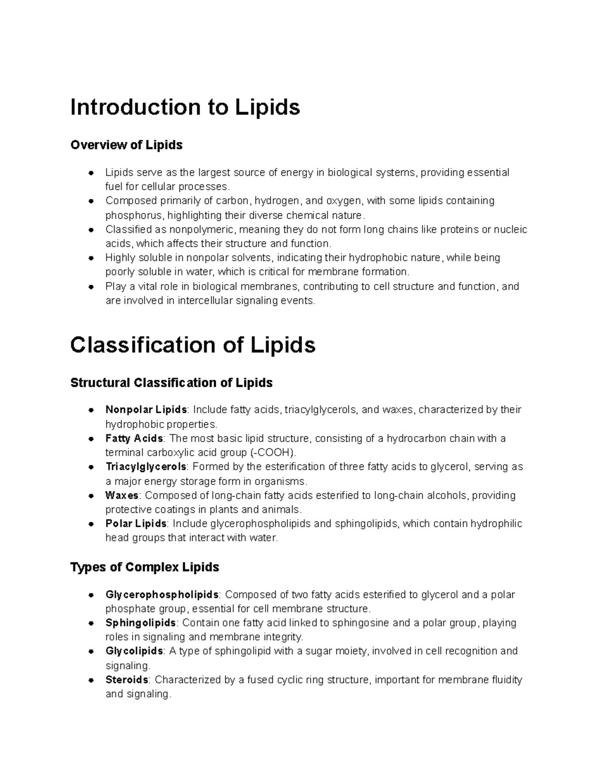 Biochemmmmmmmmmm - Introduction to Lipids Overview of Lipids Lipids ...